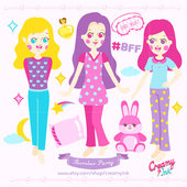 Slumber party digital vector clip art sleepover clipart design ...